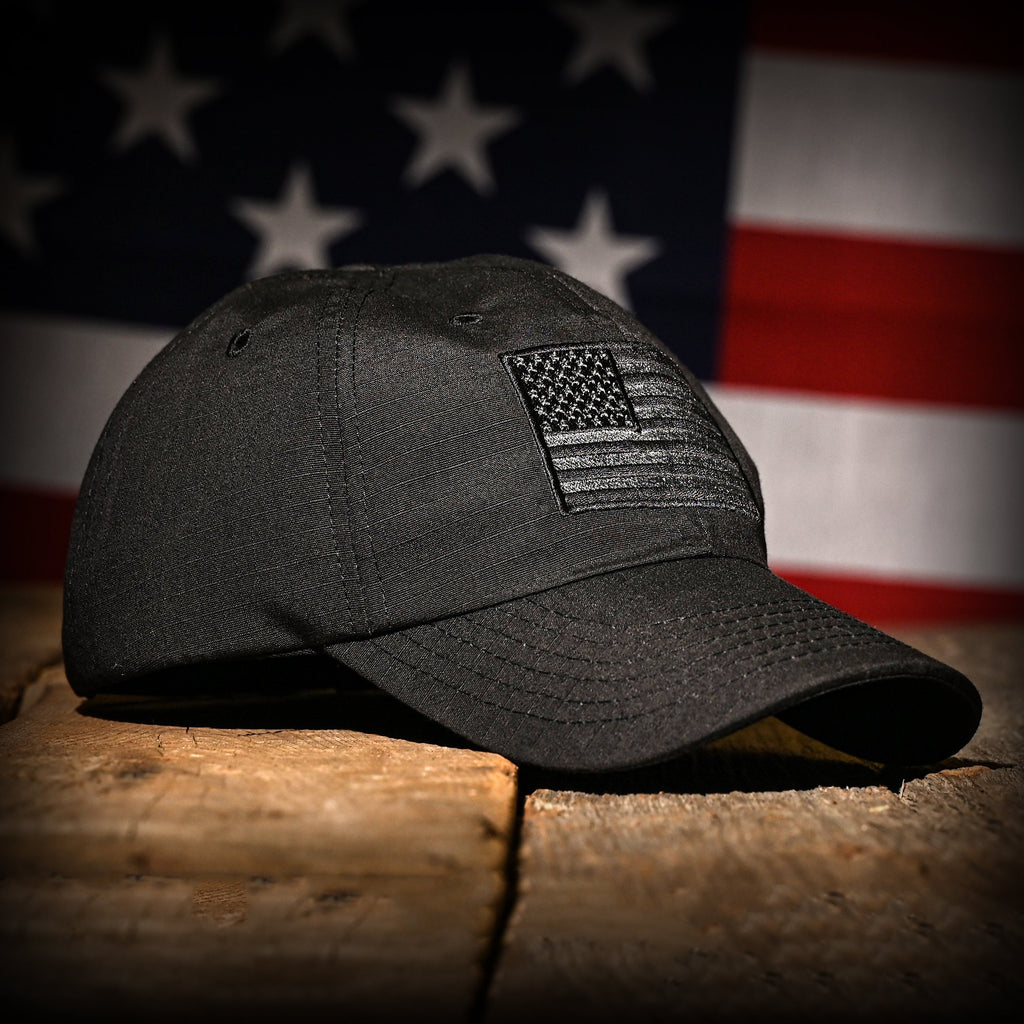 Murdered Out Black Ripstop Full Fabric American Flag Range Hat – Brock ...