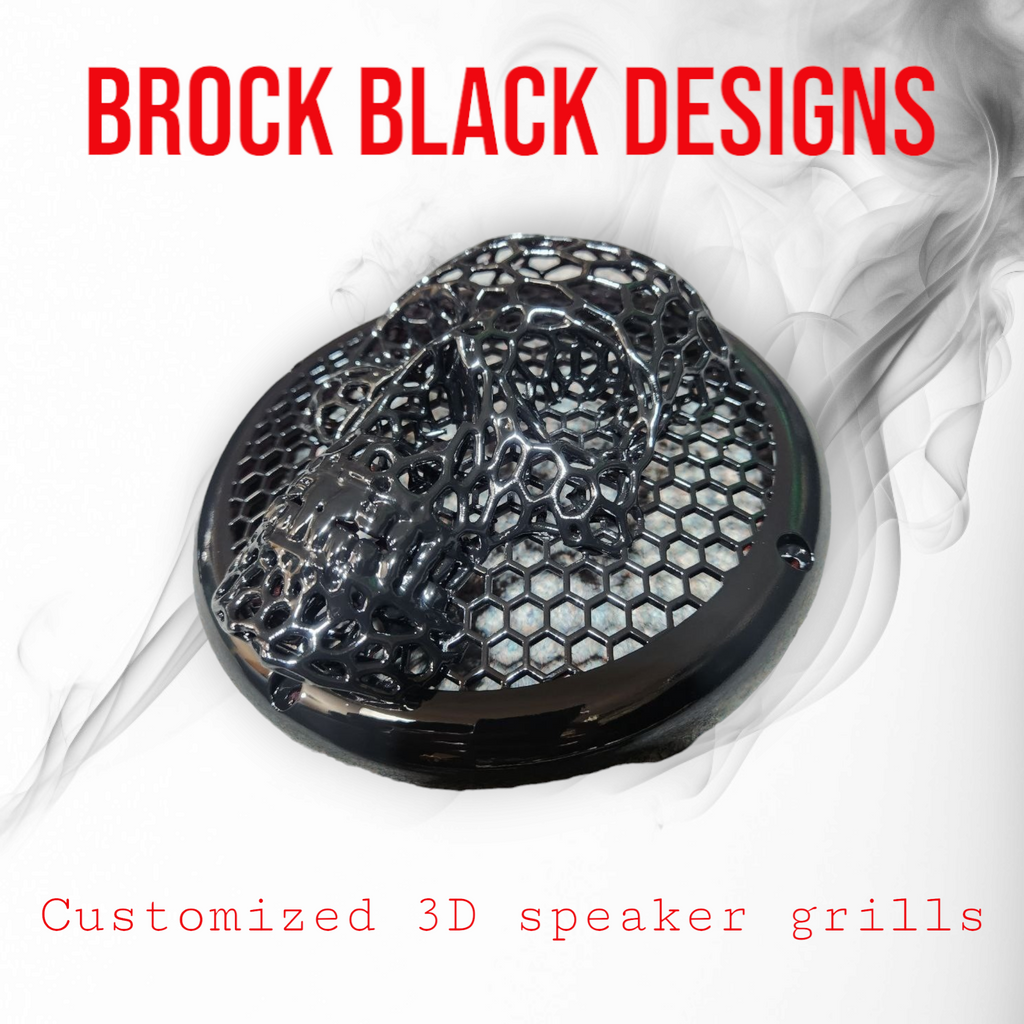 A set of bag webbed skull speakers grill covers – Brock Black Customs