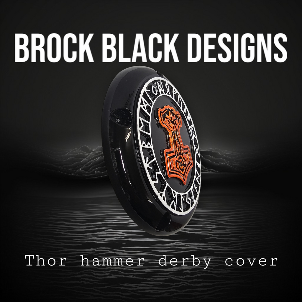Thor's hammer and prayer derby cover – Brock Black Customs