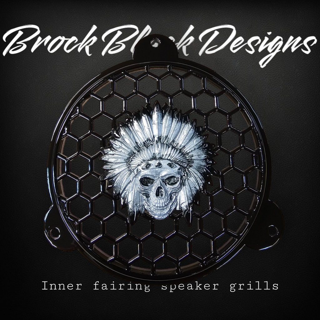 97-25+ Touring skull warbonnet speakers grill covers set – Brock Black ...