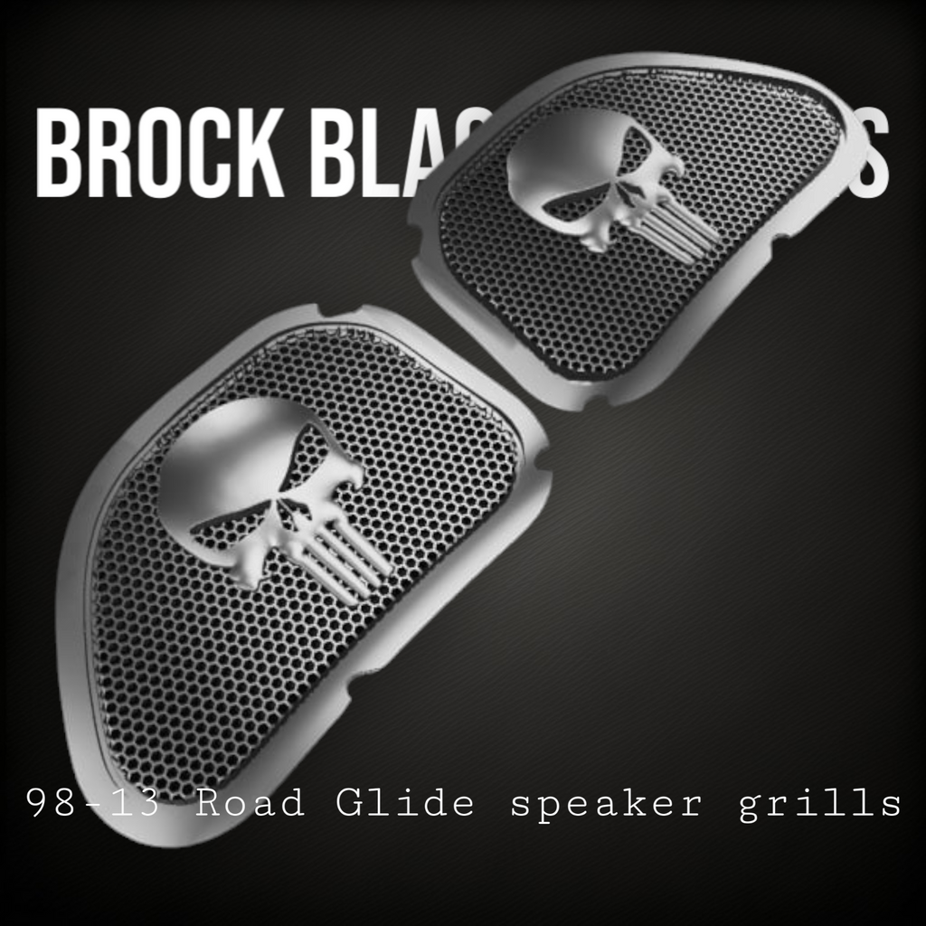 98-2024 Road Glide 3D punisher speakers grill covers set – Brock Black ...