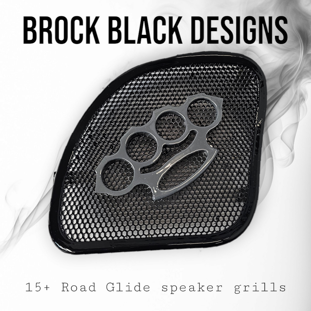 98-2024 Road Glide 3D brass knuckles speakers grill covers set – Brock ...