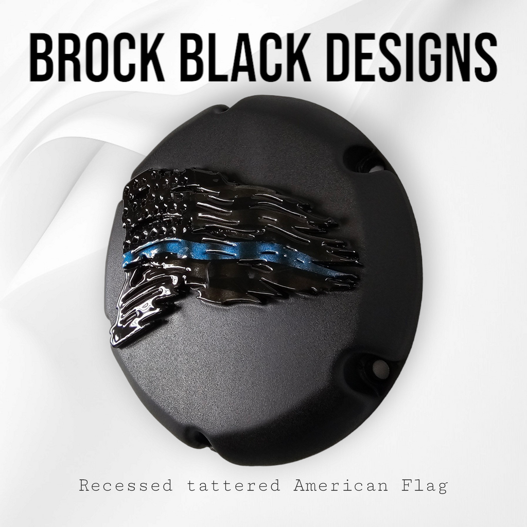 Recessed Tattered American Flag Harley derby cover – Brock Black Customs