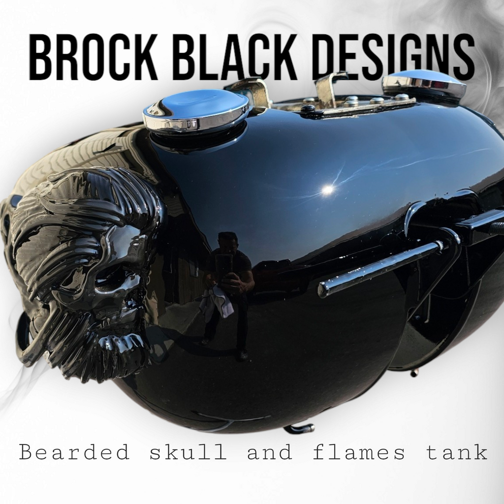 Bearded skull and flames themed tank – Brock Black Customs