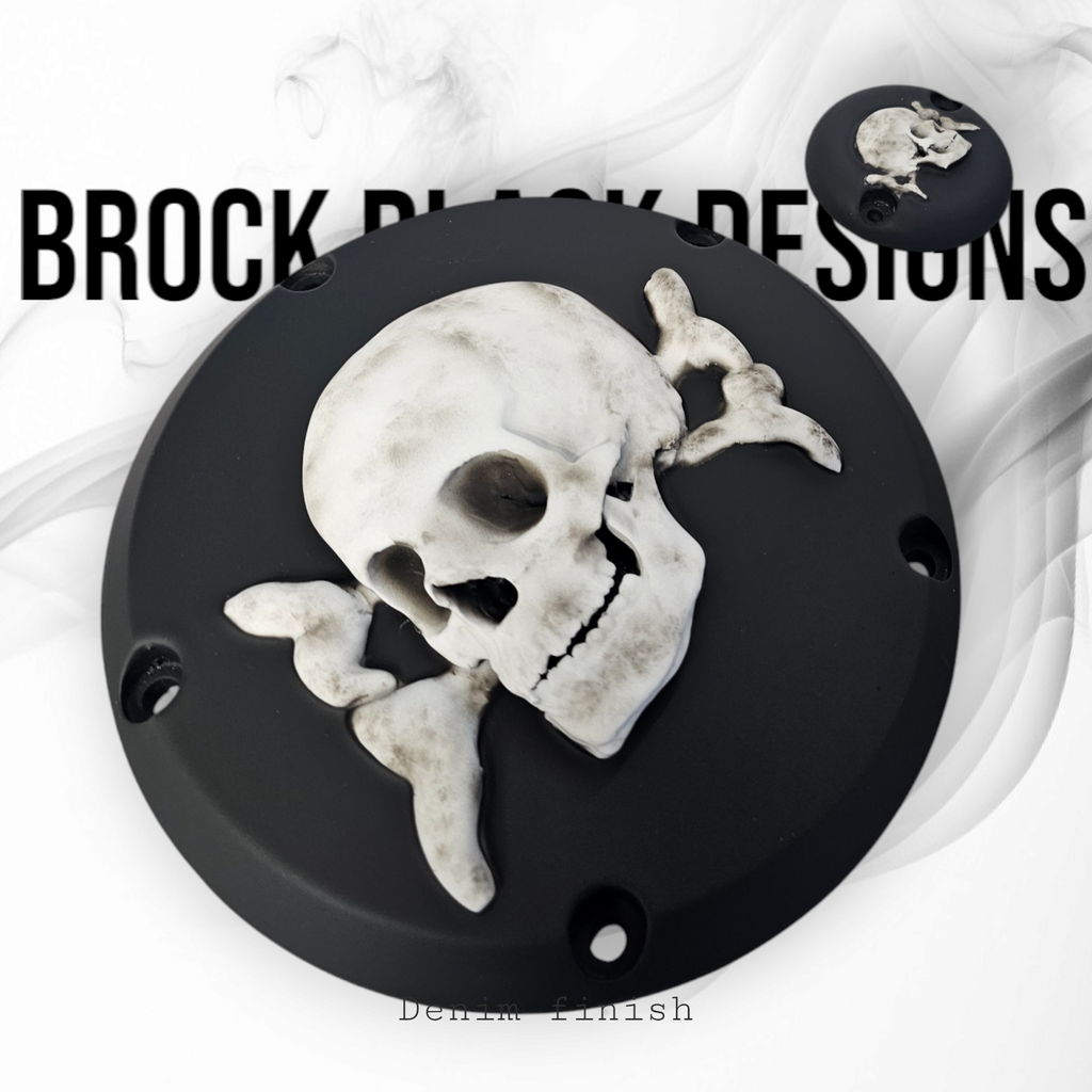 Derby and points cover skull and crossbones – Brock Black Customs