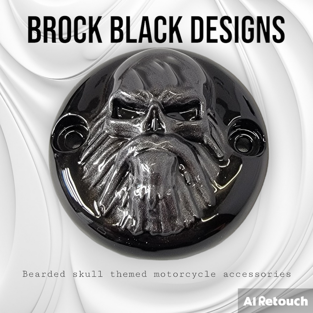 3D bearded skull derby cover and points cover – Brock Black Customs