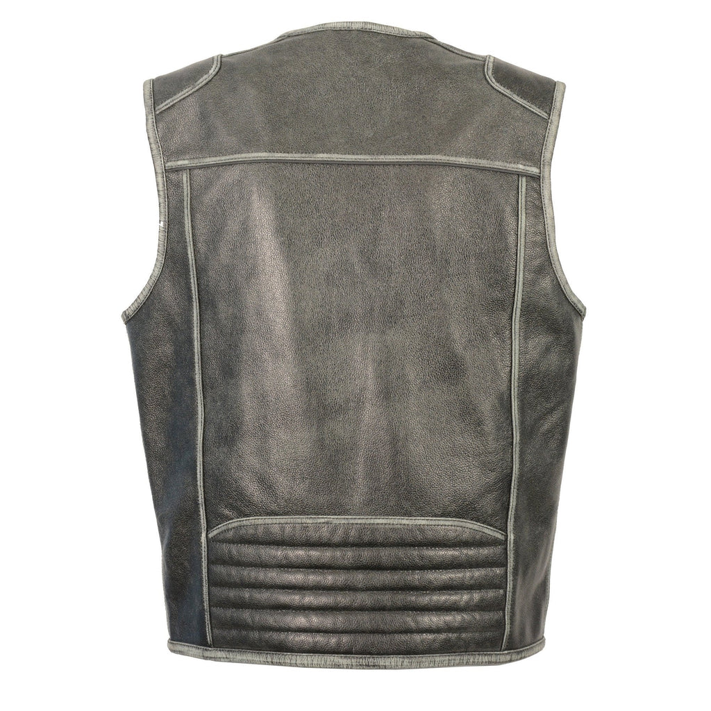 Milwaukee Leather MLM3536 Men's Vintage Leather Vest- Distressed Grey ...