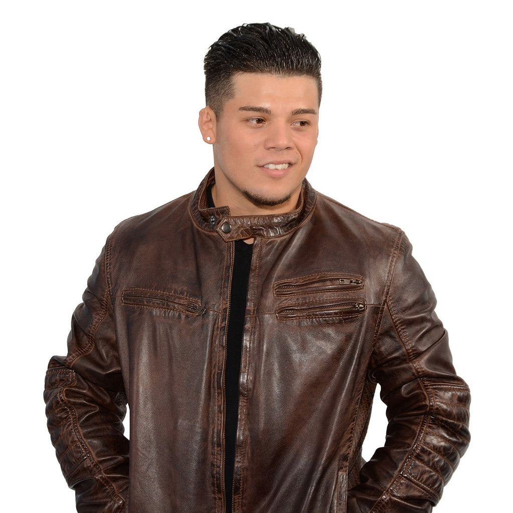 Milwaukee Leather SFM1805 Men's Brown Side Stitch Cafe Racer Lambskin ...