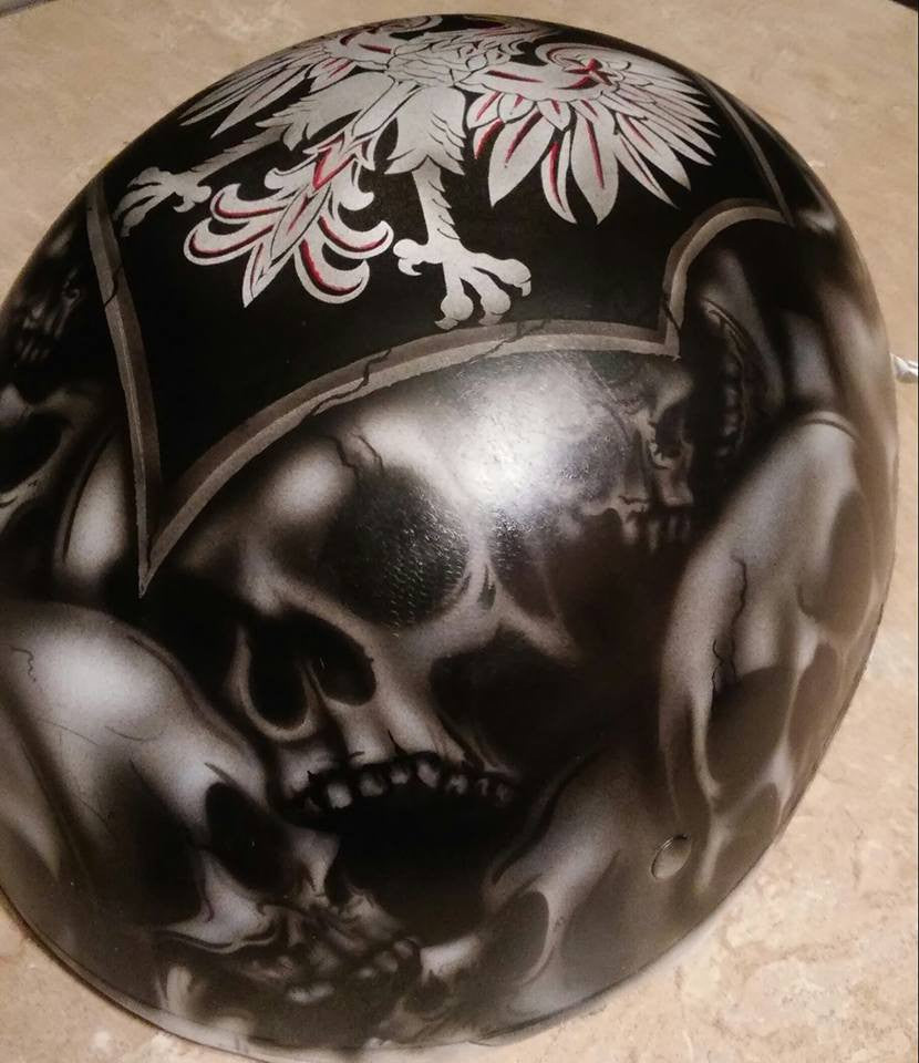 Custom Polish Eagle with skulls theme helmet – Brock Black Customs